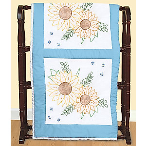 Jack Dempsey Golden Sunflowers Quilt Blocks, White