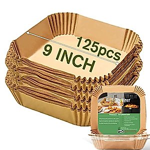 Large Air Fryer Disposable Paper Liners Square 9 Inch, 125 Pcs Parchment paper liner for 5-8QT Air fryer, Oil-proof, Water-proof, Parchment Baking Paper for Baking Roasting Microwave