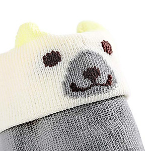 HOWELL Unisex Baby Socks Shoes Anti Slip Floor Socks with Soft Rubber Bottom Infant Newborn Cotton Sock Boots (Grey Bear,6-12 Months)