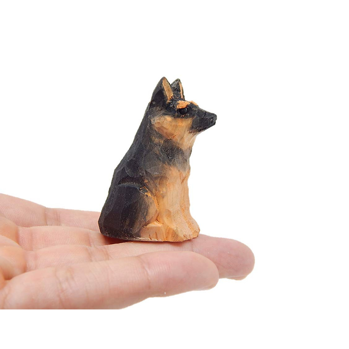 Hand Carved Wooden German Shepherd Figurine - Miniature Dog Sculpture for Home Decor, Small Animal Statue, Garden Ornament Pet Lover Enthusiast Collectible