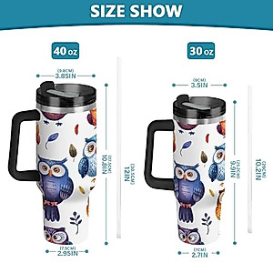 FRCSDIY Cartoon Owl Insulated Tumbler with Handle and Straw Lid,30oz Leakproof Stainless Steel Cup BPA-Free Water Bottle