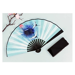 Folding Hand Fan Folding Fan Handheld Folded Fan Folding Fan Bamboo and Wood Cloth Hand Fan，Outdoor Decoration Hanfu Dance Accessories Props Fan Foldable Fan Hand Held Fans
