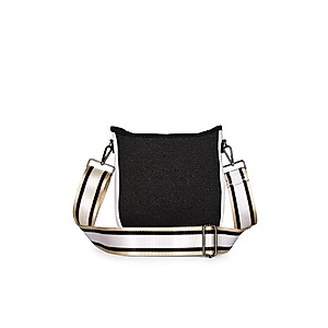Haute Shore - Jeri Bravo Crossbody Tote, Black Denim W/Rosegold & White Stripe