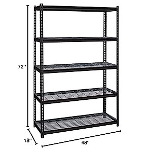 Iron Horse 2300 Deck Wire Shelving Unit, 5 Shelf, 18" x 48" x 72", Black, Black & Zinc