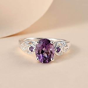 Shop LC Amethyst Rings for Women Sterling Silver 925 Amethyst Ring Cubic Zirconia CZ Crystal Jewelry Gifts for Women Ctw 1.85 Birthday Gifts