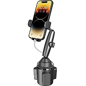 APPS2Car Phone Mount for Car Cup [Upgraded Version], Multi-Pivots Transmission Shaft Long Arm Cup Holder Phone Mount Solid Phone Holder Car Truck Compatible with All Phones iPhone Thick Case Friendly