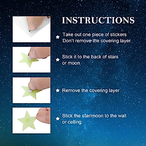 Glow in The Dark Stars Stickers, CAYUDEN 201pcs 3D Plastic Large Stars Stickers Glow in The Dark Stars for Ceiling Wall Decor Luminous Ceiling Stars and Moon Glow Stickers Decor for Bedroom Baby Room