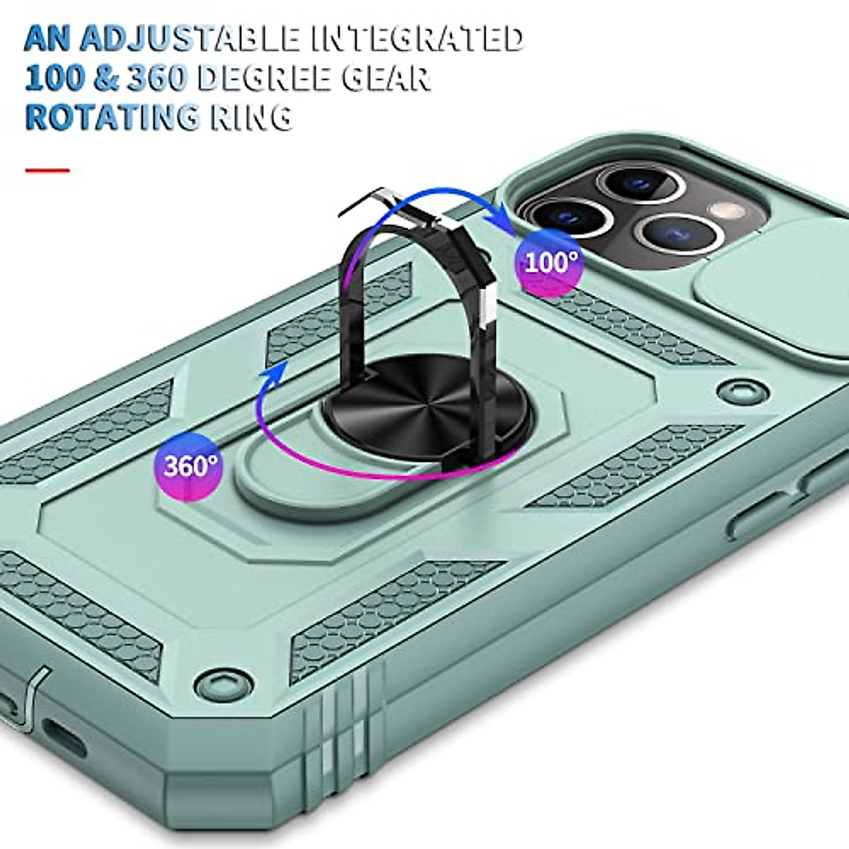 PASNEW for iPhone 11 Pro Case,Camera Slide Cover & 360° Kickstand & Charge Port Dust Plug,Military Multi-Layer Heavy Duty Full Body Shockproof Hard Shell Phone for iPhone 11 Pro,5.8 inch,Green