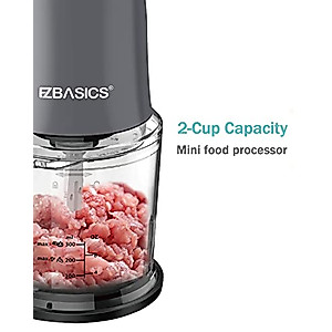 Food Processor, EZBASICS Small Food Processor for Vegetables, Meat, Fruits, Nuts, 2 Speed Mini Food Chopper With Sharp Blades, 2-Cup Capacity, Silver