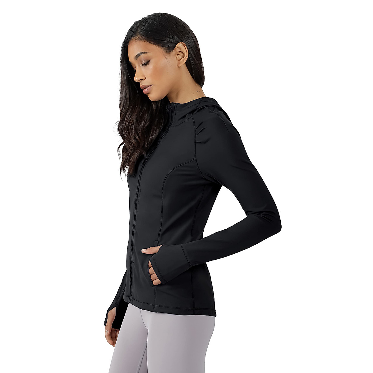 Yogalicious Lux full-Zip Hooded Running Workout Yoga Jacket - Black - XL