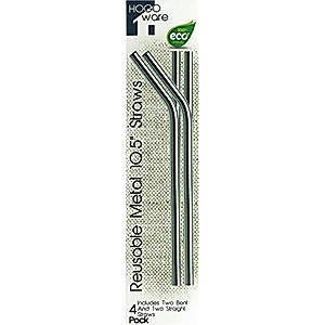 HOGOWARE Reusable Stainless-Steel Metal Drinking Straws with Travel Case and Cleaning Brush, Great for Yeti Tumblers and Smoothies, Silver (Variety, 10.5), 4 Pack