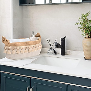 Woven Baskets for Organizing, 12.5"x6.5"x5" Small Baskets for Gifts Empty Toilet Paper Storage Baskets with Handles Decorative Basket for Shelves Bedroom Nursery Halloween