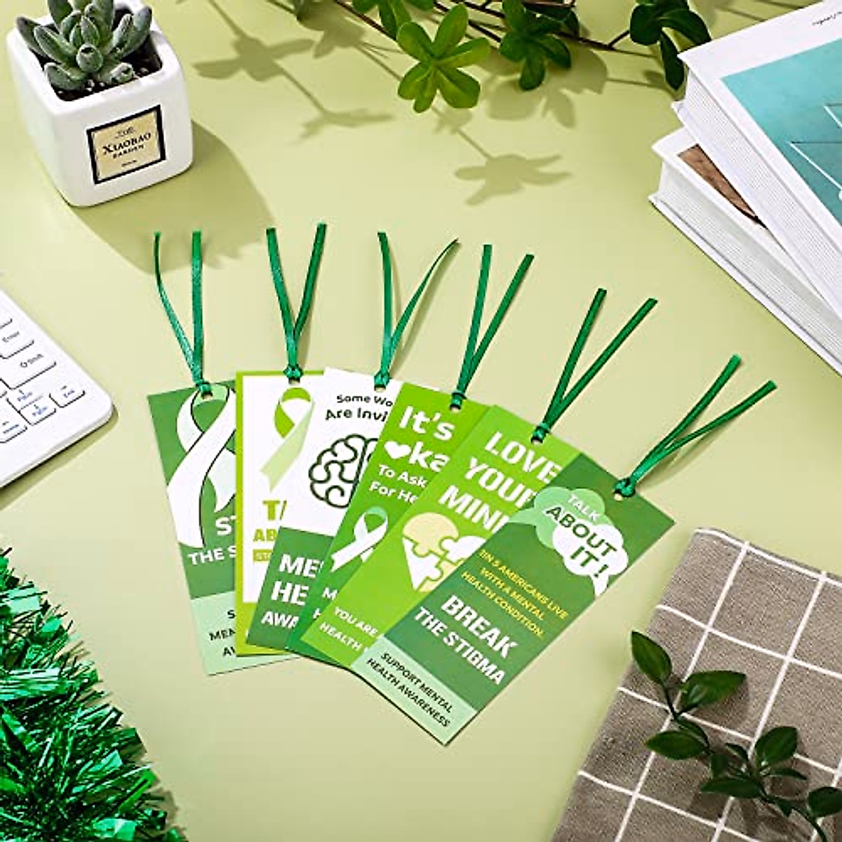 Set of 120 Mental Health Awareness Bookmarks Stop The Stigma Bookmarks Know Science No Stigma Bookmarks for Fundraiser Event Classroom Stationery Handout Supplies, 6 Styles