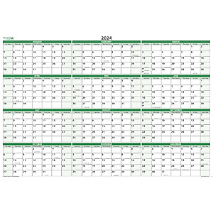 Earth Green 2024 Horizontal 36h x 56w Dry-Erasable Wall Calendar with Marker and Eraser. Best in its Class. Will not ghost or stain - 24H56GN