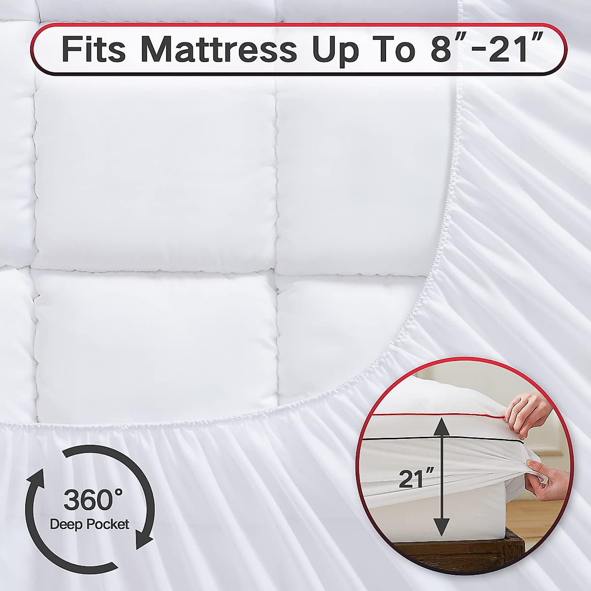 Homemate Mattress Topper, Extra Thick 3D Snow Down Alternative Overfilled Plush Mattress Pad Cover for Deep Sleep, 1800TC Cooling Pillow Top with 8-21 Inch Deep Pocket