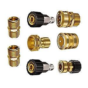 POHIR Pressure Washer Whip Hose 10 FT, Adapter Set 8 Pack, 2 Different M22-14 Swivel to 3/8'' Male and Female Quick Connect, 3/4" Brass Garden Hose Quick Release Connector M22 15/14mm to 14mm Fitting