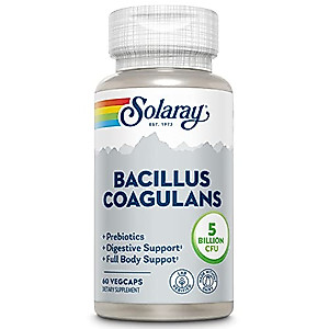 SOLARAY Bacillus Coagulans Probiotic, Shelf Stable | Full Body Support | 5 Bill. CFUs & Prebiotics, 60 VegCaps, 30 Serv.