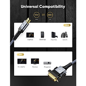 Capshi HDMI A to DVI Adapter Cable 6FT, High-Speed Gold-Plated Plug and Play Bi-Directional Nylon Braid 1080p, DVI to HDMI Adapter for Televison/Monitor/Video Card/Graphics Card