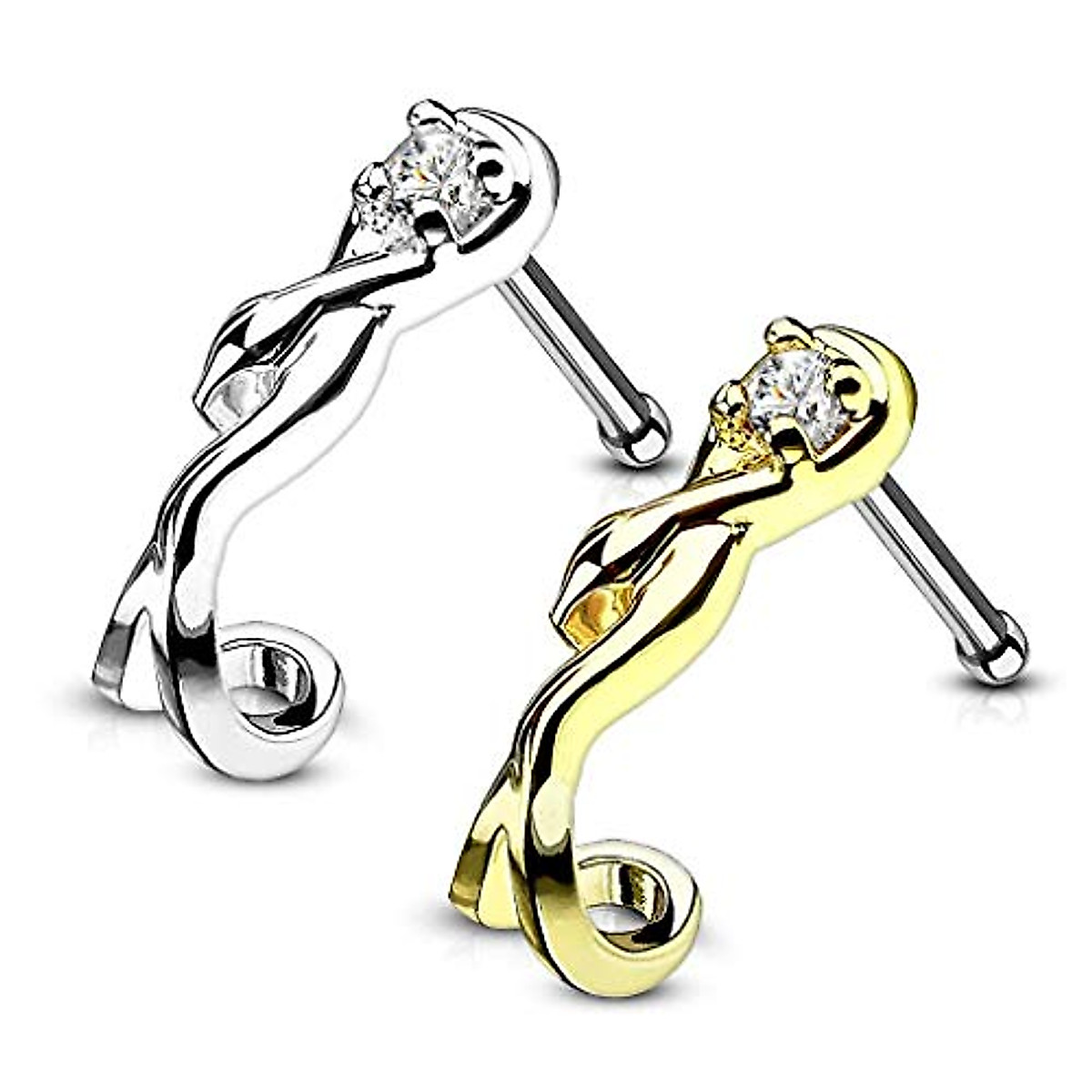 Covet Jewelry Snake Wrapped Around CZ Nose Crawlers 316L Surgical Steel Nose Bone Stud Rings