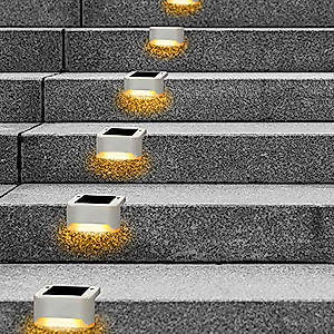 APONUO Solar Deck Lights 16 Pcs, Solar Step Lights Outdoor Waterproof Led Solar Fence Lamp for Patio, Stairs,Garden Pathway, Step and Fences(Warm White)
