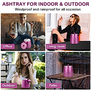 H.Romo Ashtray with Lid - Ash Tray for Cigarettes Smokers, Large Home Ashtray with Cover for Indoor Outdoor, Windproof Outside Metal Ashtrays with Cover Smell Proof for Patio (Rose,L)