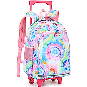 CAMTOP 18 Inch Rolling Backpack Girls Travel Roller Bag with Wheels Kids School Bags Wheeled Luggage Backpack (Tie Dye)