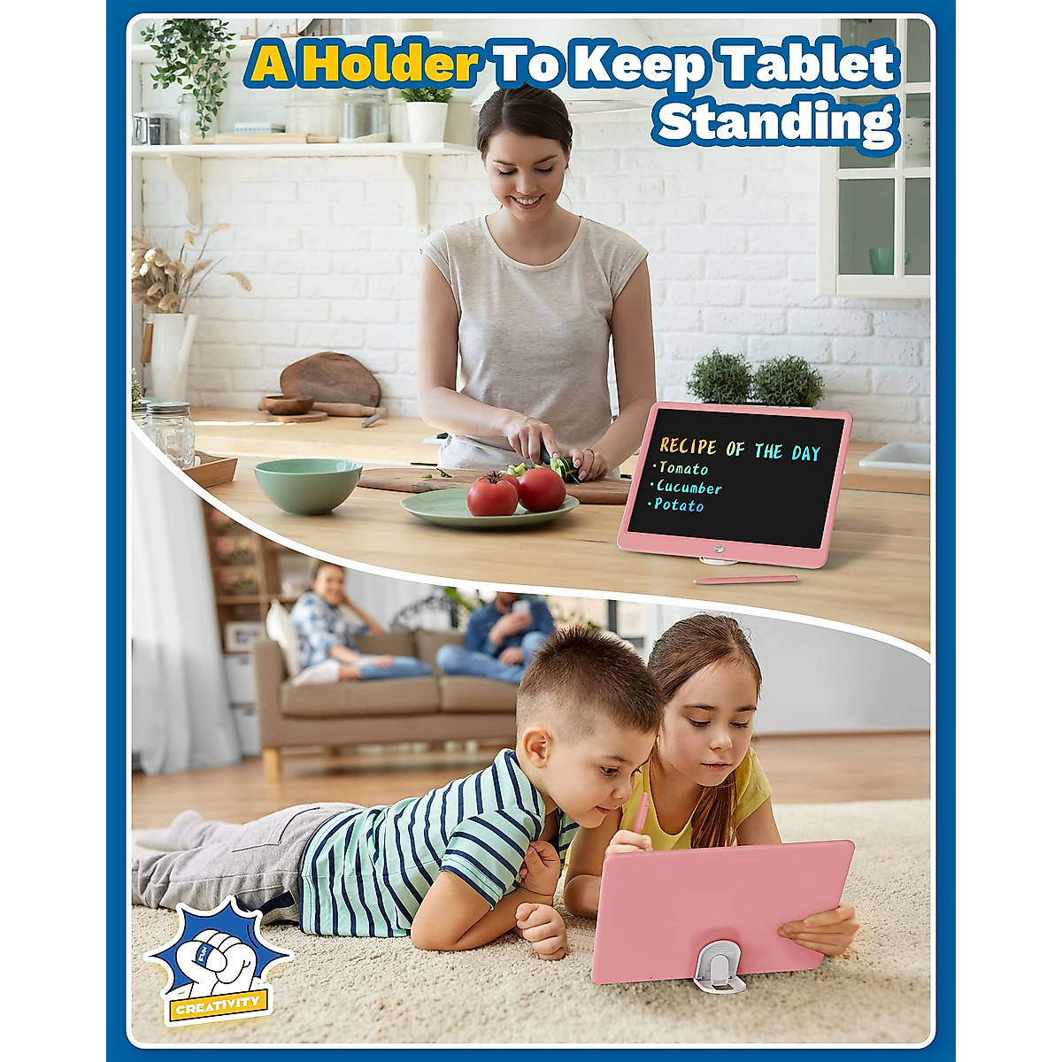 TEKFUN Teen Girl Gifts Ideas, 15inch LCD Writing Tablet for Kids Age 8-10 and Up, Doodle Board 4 5 6 7 Year Old Girl Toys, Mothdays Day Gifts Homeschool Supplies Easter Gifts for Toddlers (Pink)