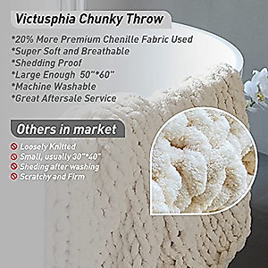 Victusphia Chunky Knit Blanket Throw Chenille Knitted Yarn Throw Blanket for Couch & Bed Fall Decor Large Soft Comfy Cable Blankets & Throws Beige Cream 50"x60"