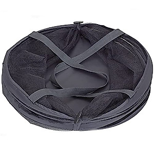 Qtopun Mesh Popup Laundry Hamper, Foldable Portable Cylindrical Dirty Clothes Basket for Bedroom, Kids Room, College Dormitory and Travel — Grey