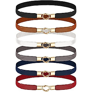 Foaincore 6 Pieces Skinny Women Belts for Women Belts for Dresses Elastic Waist Belt Retro Stretch Women Dress Belt Vintage Thin Stretchy Ladies Skirts Sweaters