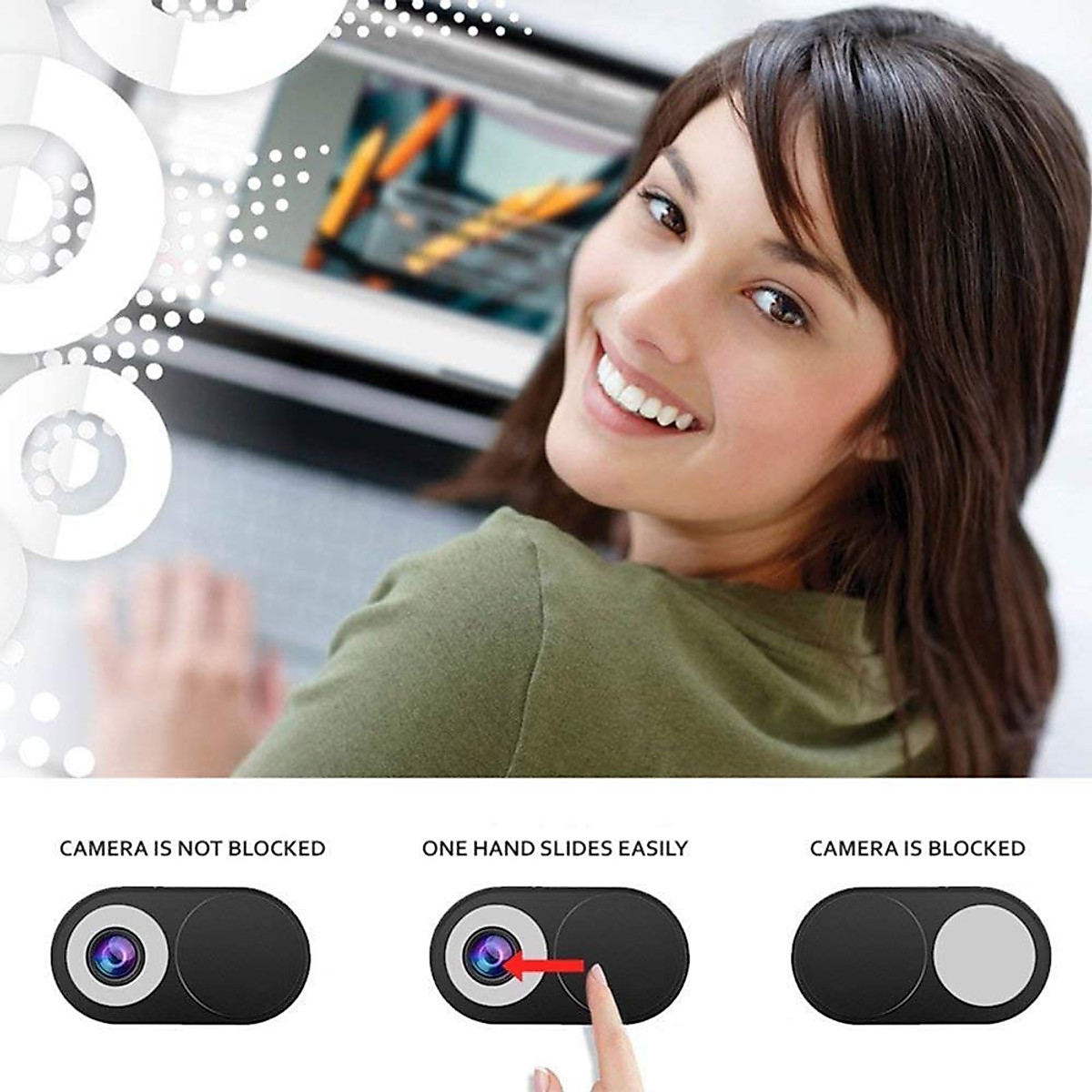 NMEGOU Metal Webcam Cover Slide, Shutter Magnet Slider Camera Cover for Web Cam iPhone PC Laptops Tablet Phone Lens Protect Privacy Sticker (Black-3pcs)