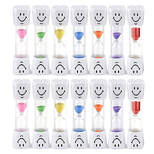 Qpower Smiley Tooth Brushing Sand Timer Set for Kids and Teens Assorted Colors (2min, 14pcs)