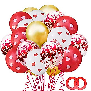 Valentines Day Decorations Party Balloons Kit, 12 Inch Heart Printed Red White Gold Confetti Balloons for Valentine's Day Anniversary Mothers Day Wedding Engagement Party SuppliesDecorations