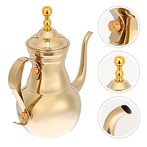CALLARON Tea Kettle Tea Gooseneck Turkish Greek Arabic Coffee Pot: Middle East Arab Stovetop Coffee Maker Wine Decanter 1.1L Brewer Pot with Handle for Home Kitchen Golden Tea Pot Kettle