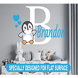 CuteDecals Love Penguin Custom Name - Personalize Penguin Name Wall Art - Unisex Wall Decal for Nursery Playroom Bedroom Decoration (Wide 16Inx9In Height)