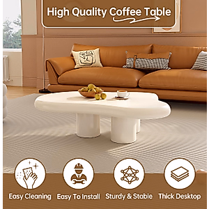 QEZEOM Cloud Coffee Table,Unique Wavy Design, Irregular Shape Living Room Coffee Table, Modern Aesthetic Cute Funky Indoor Center Table for Living Room Bedroom, 46.06in, Cream White