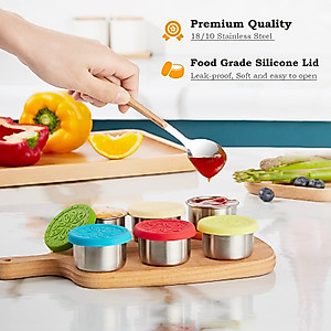 ROSSETTO FR 18/10 Stainless Steel Salad Dressing Containers, 6x1.7 oz Smal Sauce Containers with Lids, Reusable Condiment containers for Lunch Box, Dressing to Go Containers, Leakproof