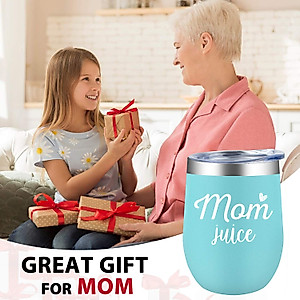 Supkiir Mom Juice, 12 oz Wine Tumbler, Double Wall Vacuum Insulated Wine Glasses with Lid, Stainless Steel Cup for Wine,Coffee,Cocktails|Perfect Mother's Day, Christmas
