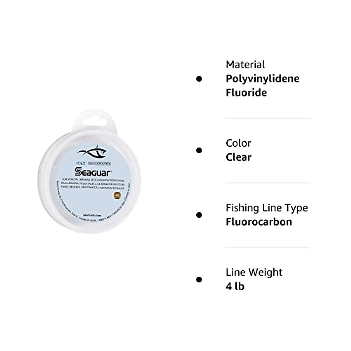 Seaguar IceX 100% Fluorocarbon Fishing Line, Abrasion Resistance, Made for Hard Water 4lbs, 50yds Break Strength/Length - 04ICE50