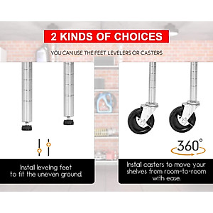 FDW 48 inch L×18 inch W×76 inch H Wire Shelving Unit Metal Shelf with 6 Tier Casters Adjustable Layer Rack Strong Steel for Restaurant Garage Pantry Kitchen Garage, Chrome