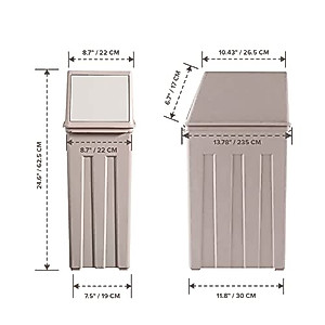 Large Capacity (30L) Trash Can - 8 Gallon Trash Can w/ Hinged Flap Cover - 11.8" x 7.5" x 24.6" Slim Trash Can with Lid - Indoor/Outdoor Swing Door Waste Basket - Tall Trash Bin in Light Coffee