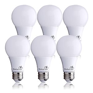 Bioluz LED 60 Watt LED Light Bulbs 4000K Cool White 9 Watts = 60W Non-Dimmable A19 LED Light Bulbs 6 Pack