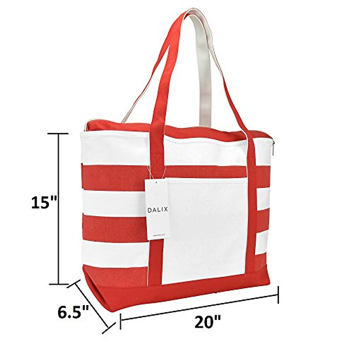 DALIX Beach Tote Bag Shoulder Bags Striped Monogrammed Red Ballent Letter M