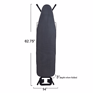 Household Essentials Deluxe Matte Black Ironing Board with Mesh Steel Top, 4 Durable Hex Legs, Heat-Resistant FiberTech Cover and (6 MM) Fiber Pad