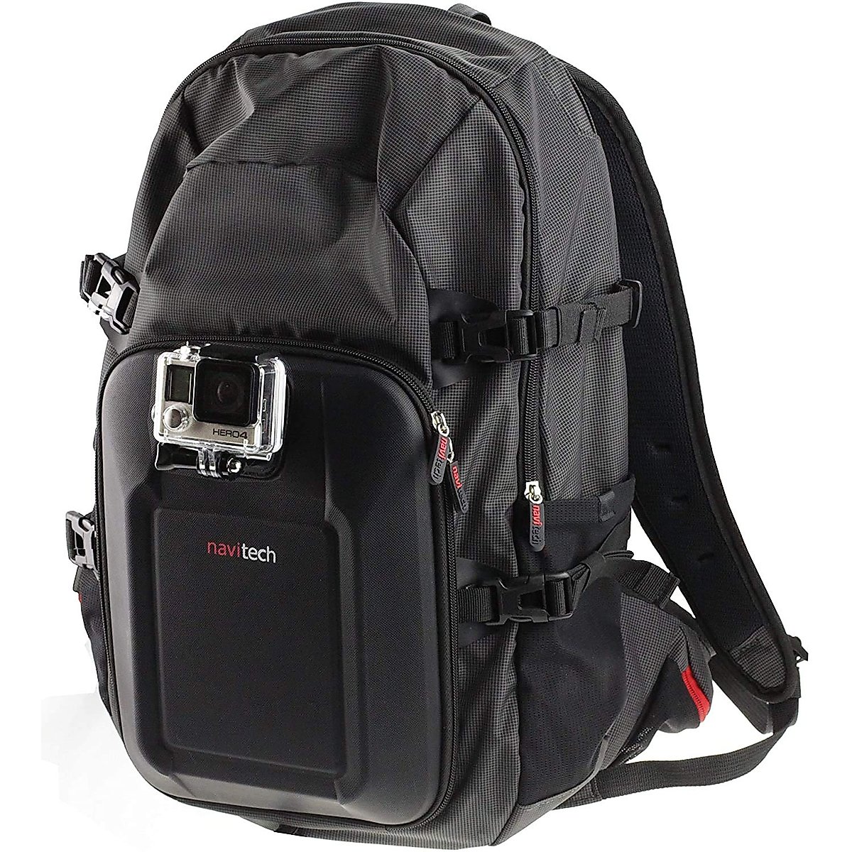 Navitech Action Camera Backpack & Red Storage Case with Integrated Chest Strap - Compatible with DragonTouch Vision 3 Pro Action Camera