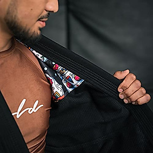 Gold BJJ Calavera Jiu Jitsu Gi - Ultra Strong Gold Weave Premium Kimono - IBJJF Competition Approved Uniform (Black, A4)