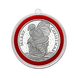 2023 - Merry Christmas Santa Down the Chimney 1oz Silver Medallion in Ornament Holder Collection Seller Uncirculated