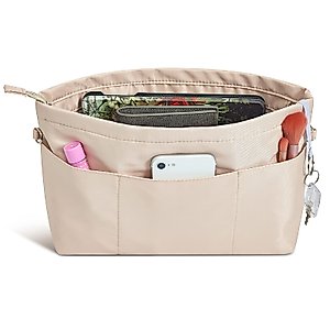 Vercord Premium Nylon Purse Organizer Tote Handbag Insert Organizers Bag in Bag Zipper 13 Pockets Beige Medium