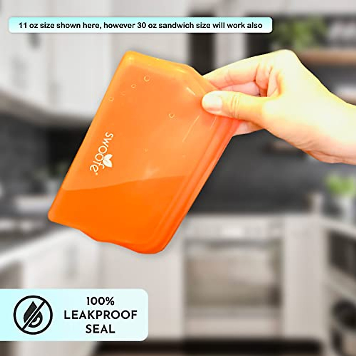 SWOOFE Reusable Silicone Food Bag | Sandwich Size 30 Oz (Coral) | Eco-Friendly | Plastic Free Storage Lunch Bag | Great for Cooking, Sous Vide, or Freezer use | Leakproof, Dishwasher-Safe.