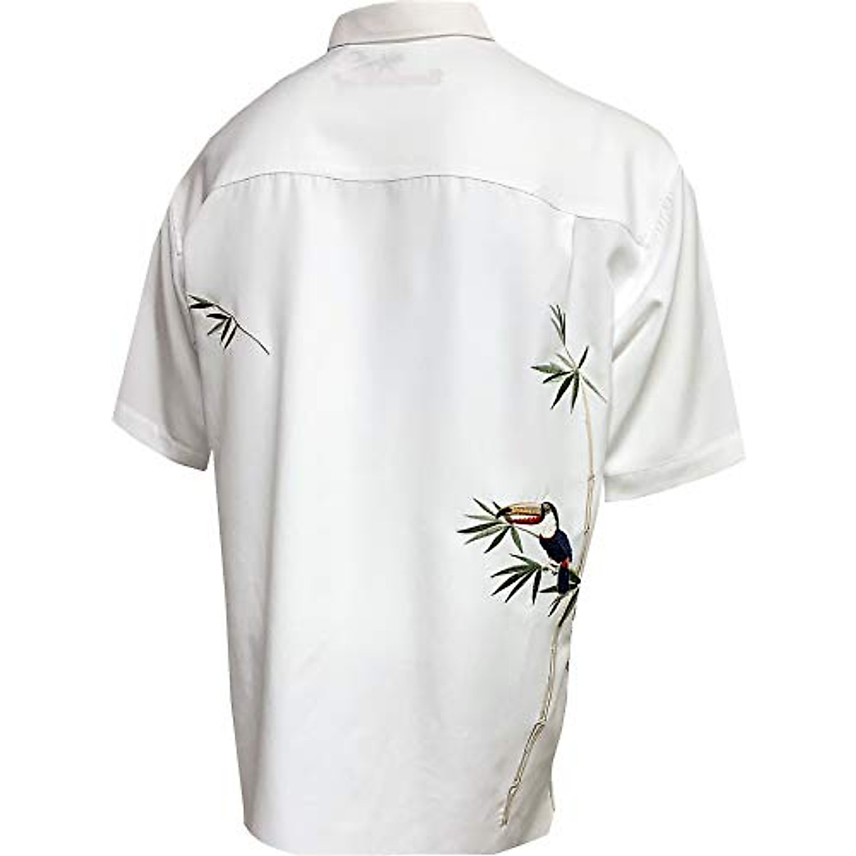 Bamboo Cay Mens Short Sleeve Flying Parrots Tropical Hawaiian Button Down Shirt (X-Large, Off White)